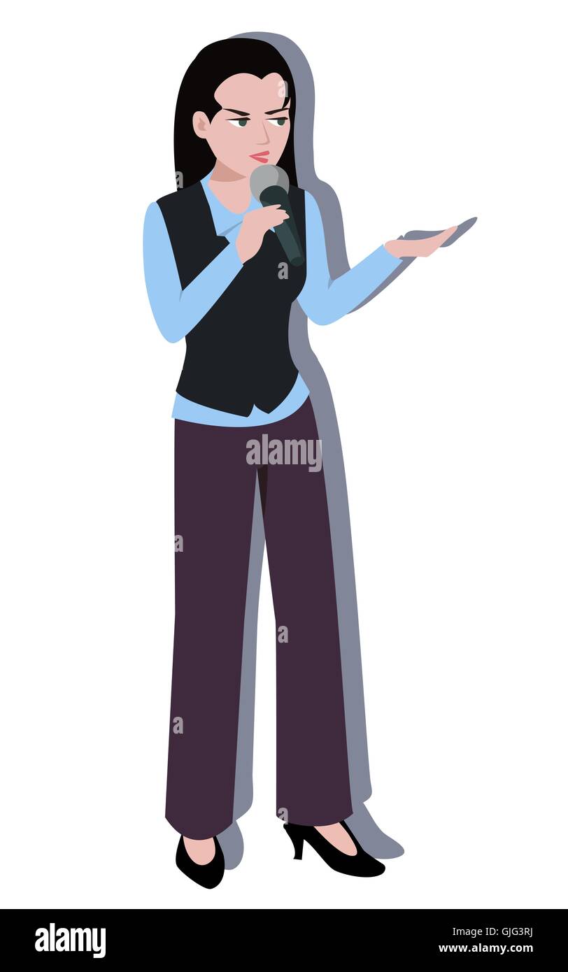 Woman speaking microphone cartoon illustration hi-res stock photography ...