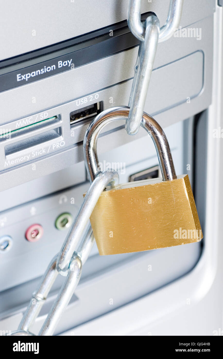 pc with lock and chain Stock Photo - Alamy