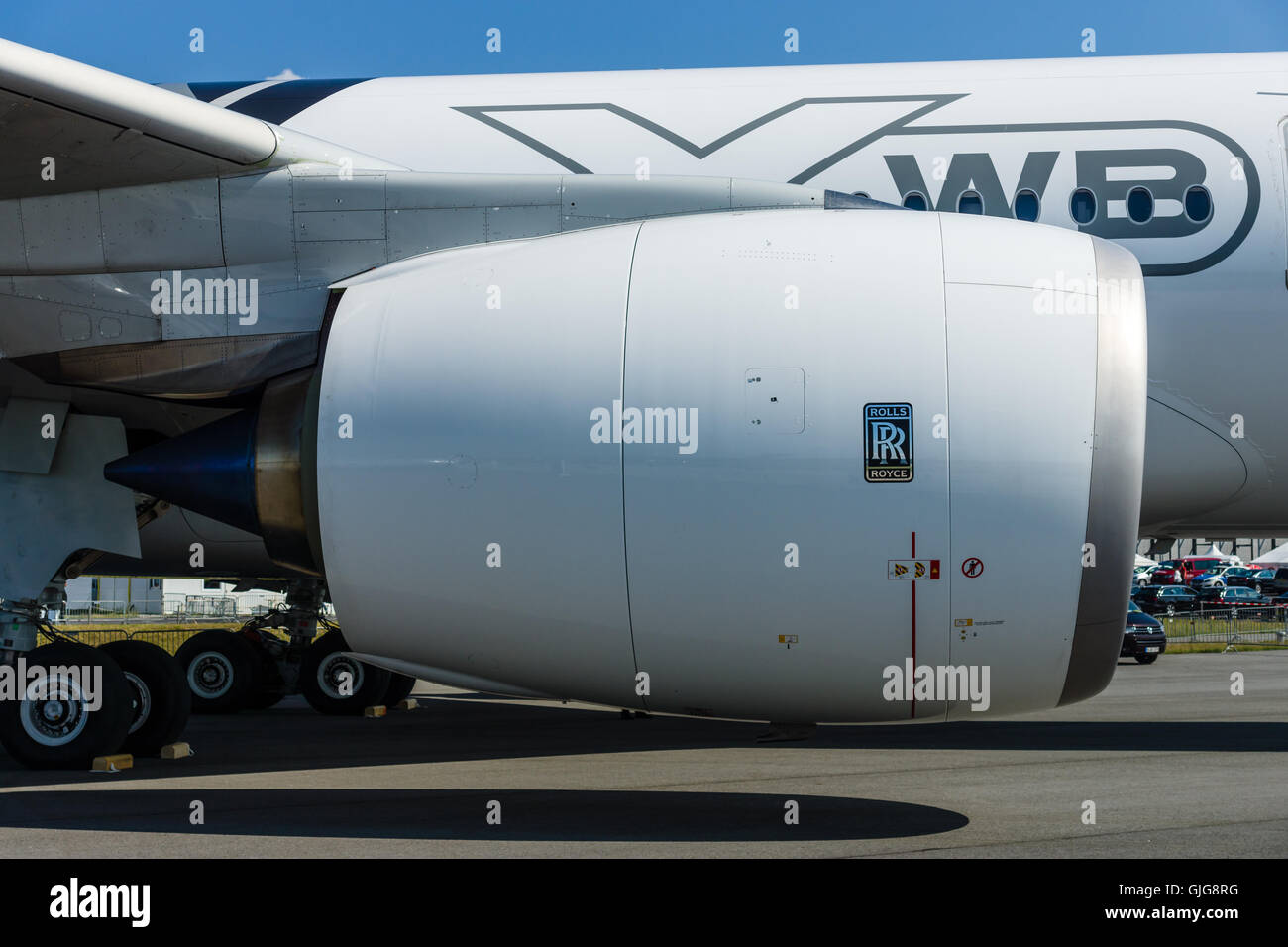 Turbofan engine of the newest airplane Airbus A350-900 XWB Stock Photo ...