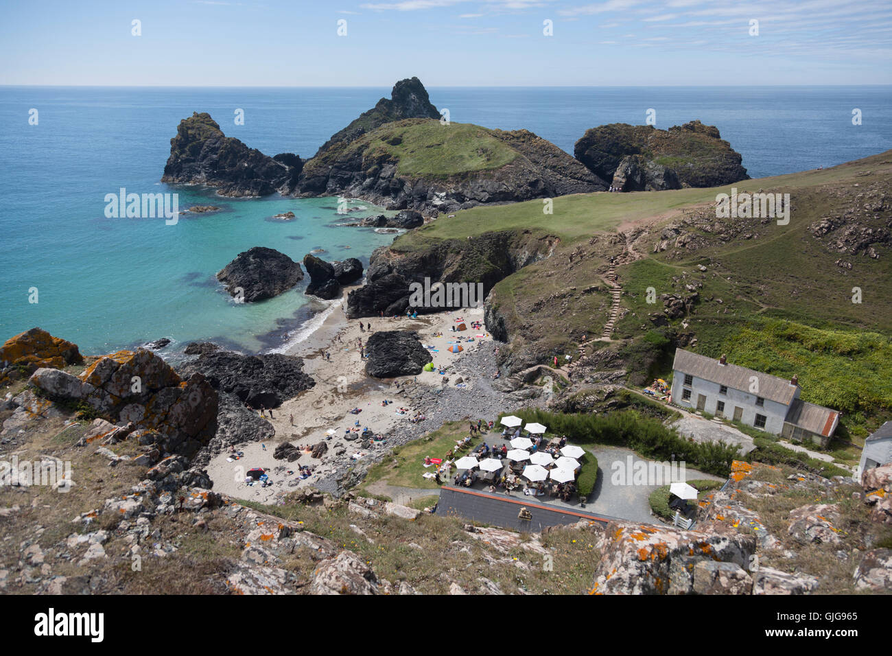 Kynance Cove beach with cafe at Lizard, Cornwall, UK Stock Photo - Alamy
