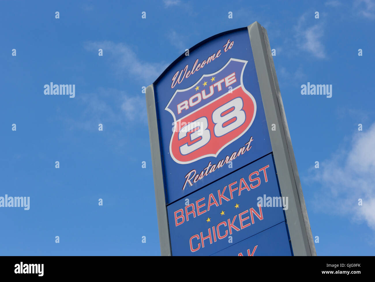 Welcome to Route 38 American Restaurant, England, UK Stock Photo - Alamy