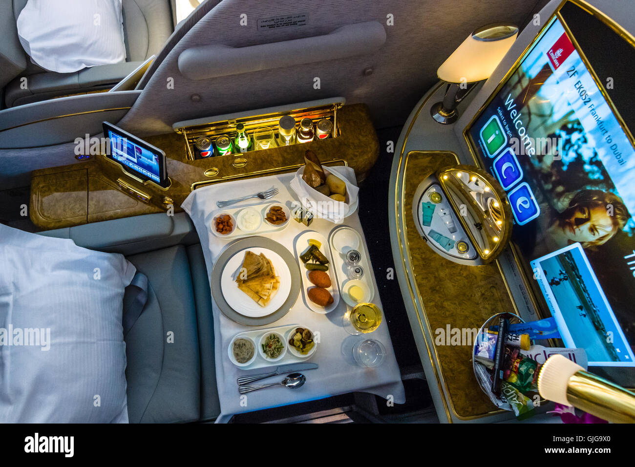 Passenger's menu of first class of the world's largest aircraft Airbus ...