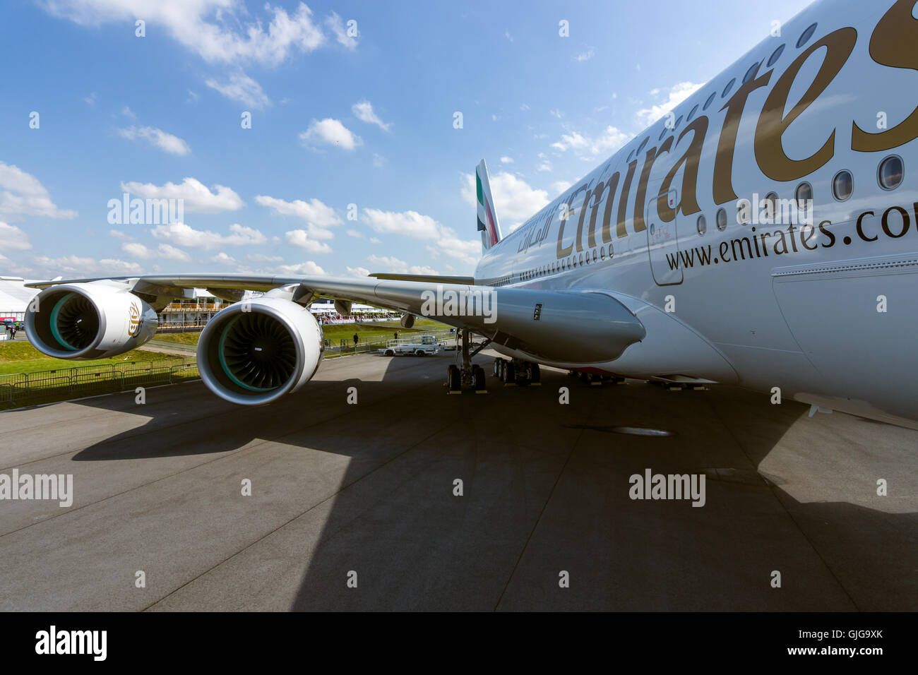 Detail of the wing and a turbofan "Engine Alliance GP7000" of the ...