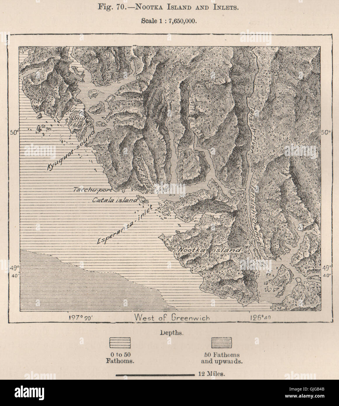 Nootka Island and Inlets. British Columbia, Canada, 1885 antique map ...