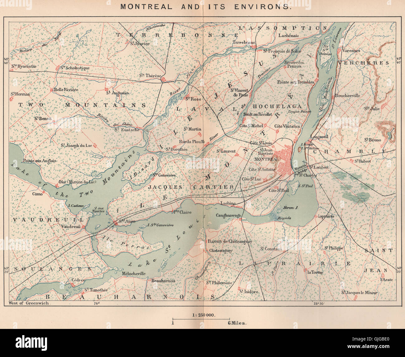 Montreal and its environs. Canada, 1885 antique map Stock Photo - Alamy