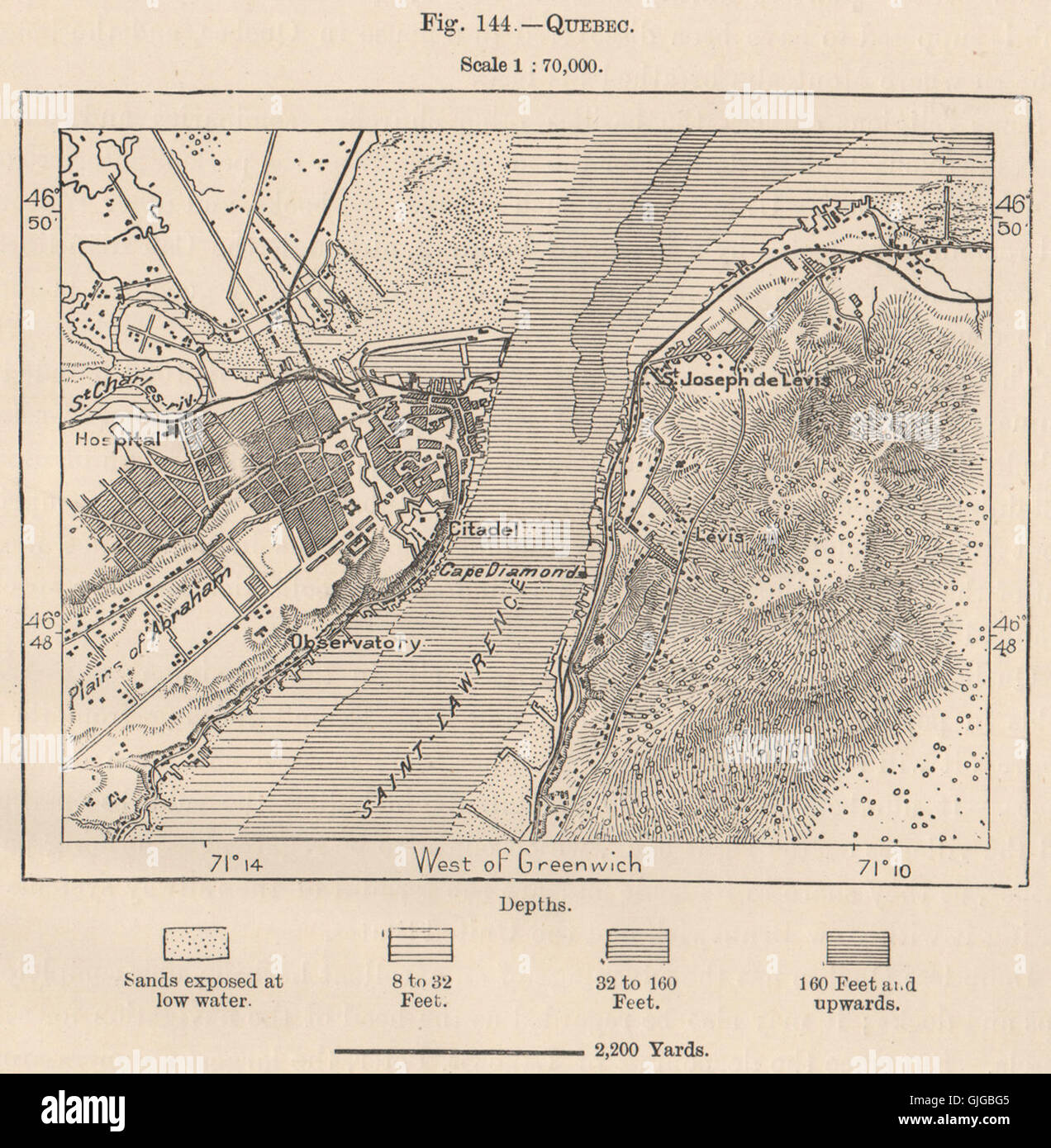 City of Quebec. Canada, 1885 antique map Stock Photo - Alamy