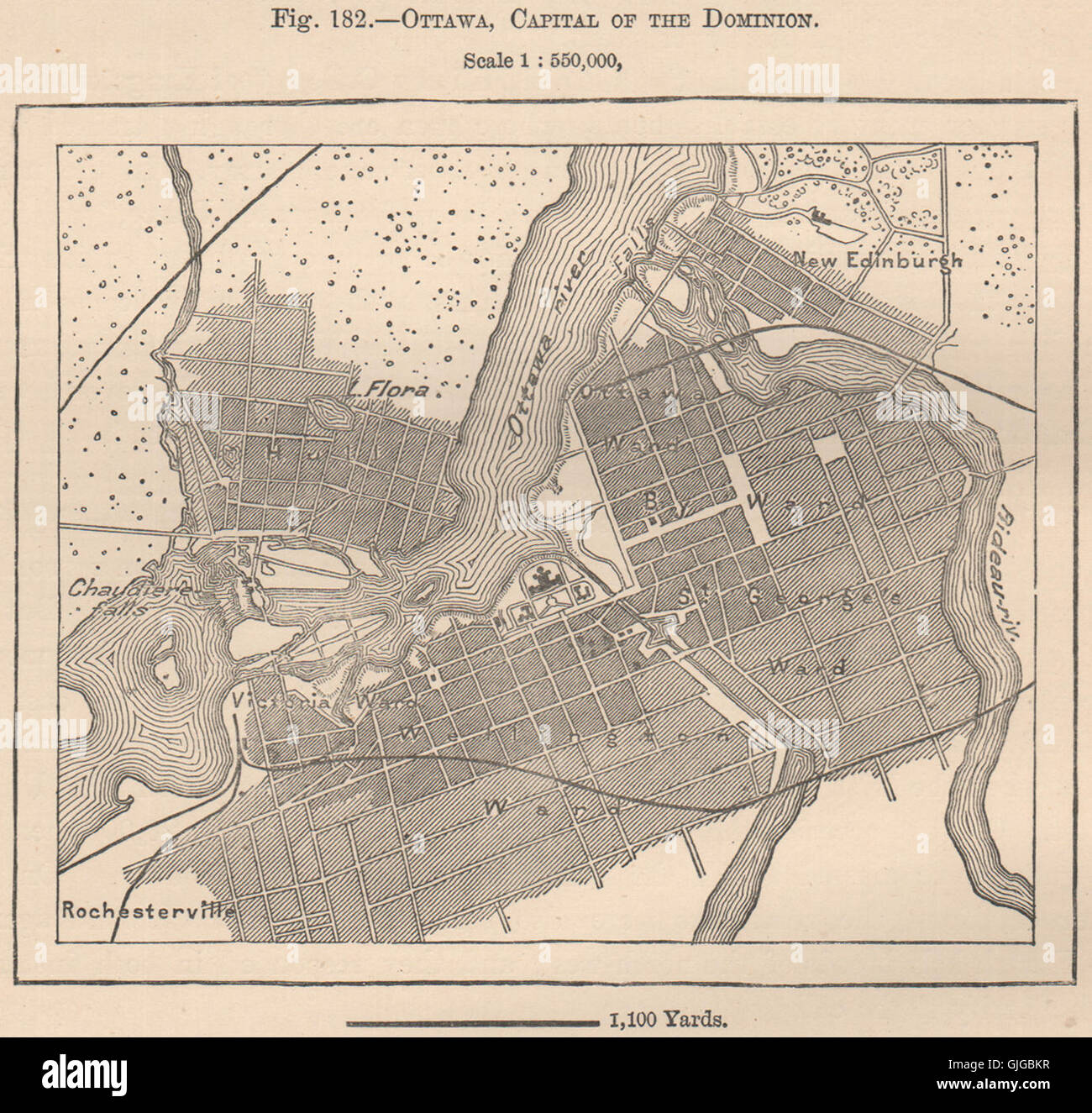 Ottawa, Capital of the Dominion. Canada, 1885 antique map Stock Photo ...