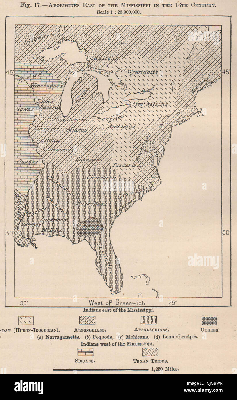 Native Americans East of the Mississippi in the 16th Century. USA, 1885 ...