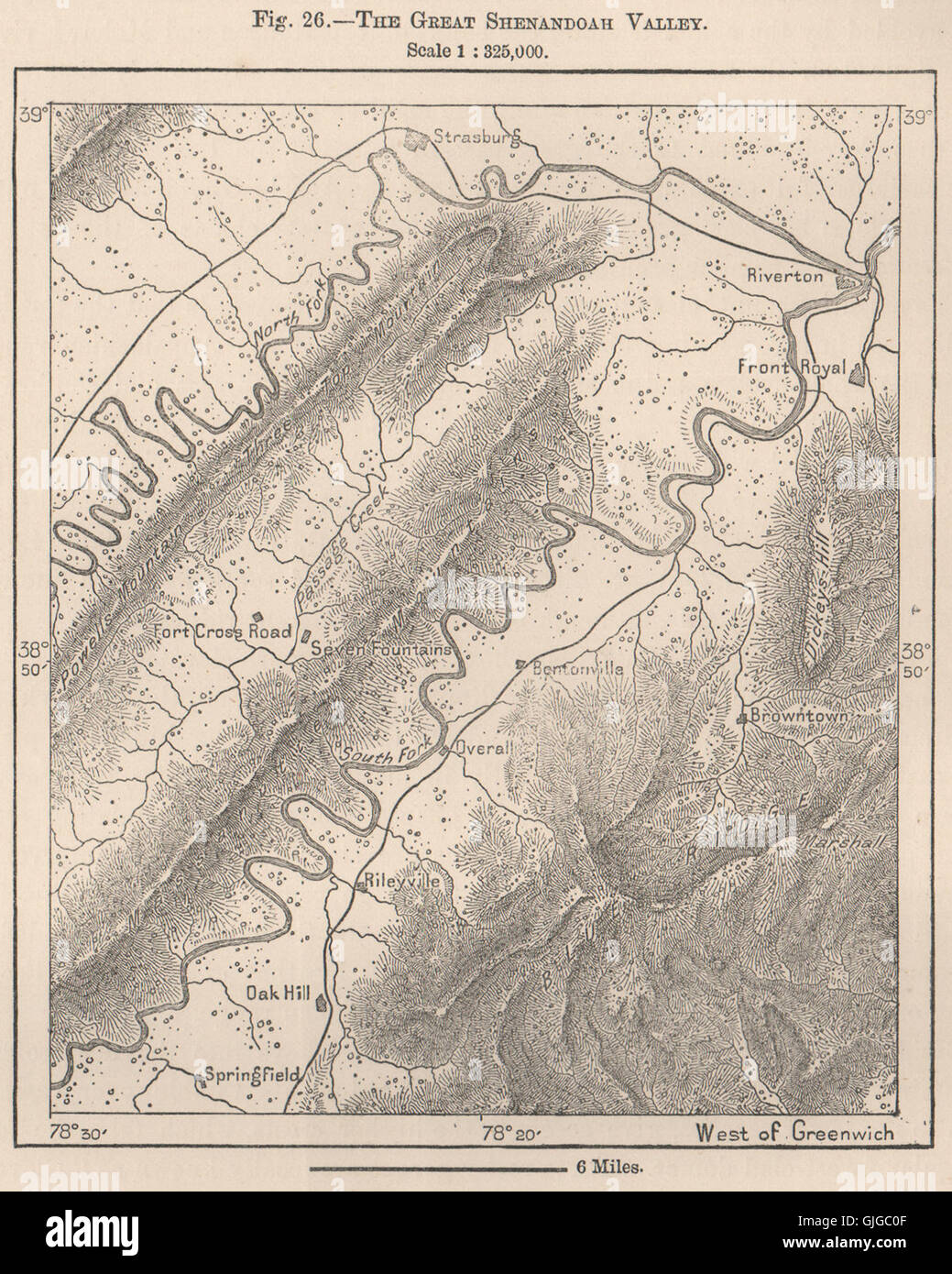 The Great Shenandoah Valley. Virginia, 1885 antique map Stock Photo - Alamy