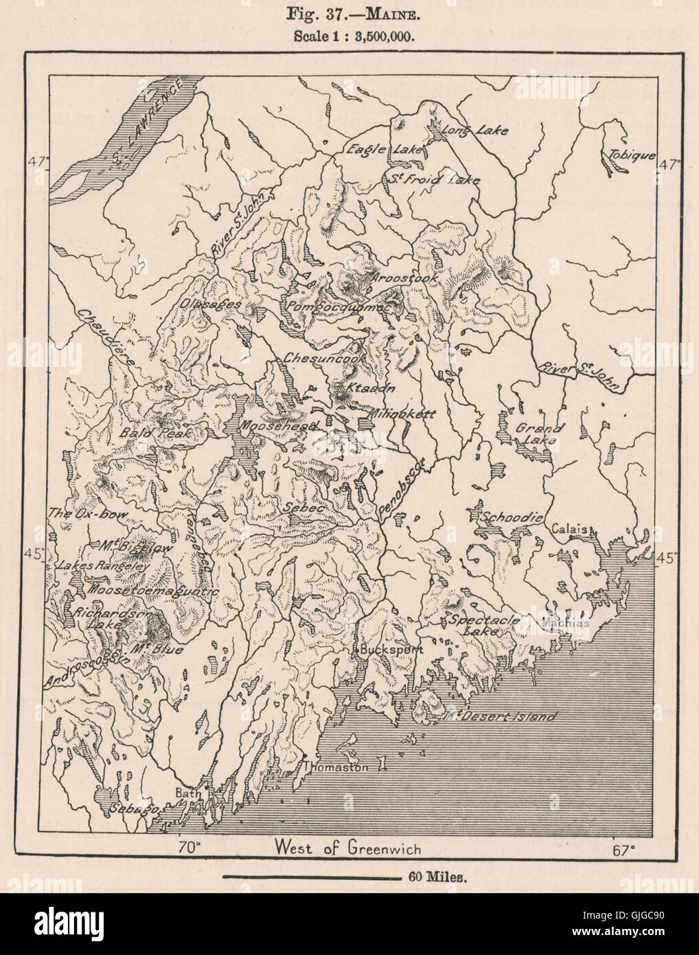 Maine, 1885 antique map Stock Photo - Alamy
