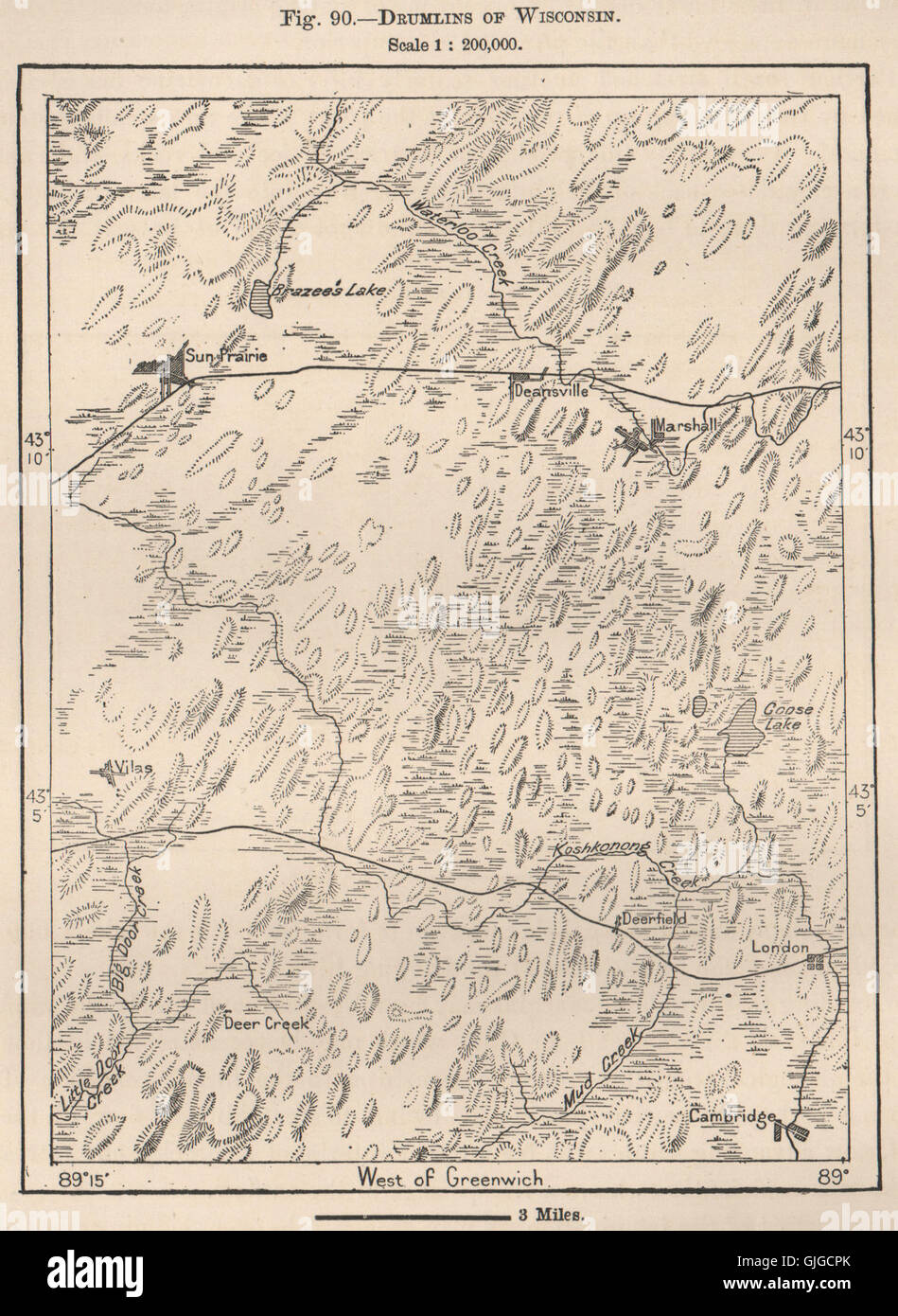 Drumlins of Wisconsin, 1885 antique map Stock Photo - Alamy