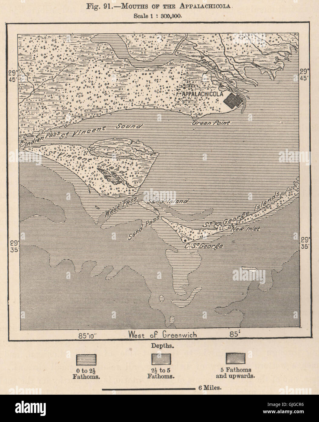 Mouths of the Appalachicola. Florida, 1885 antique map Stock Photo - Alamy