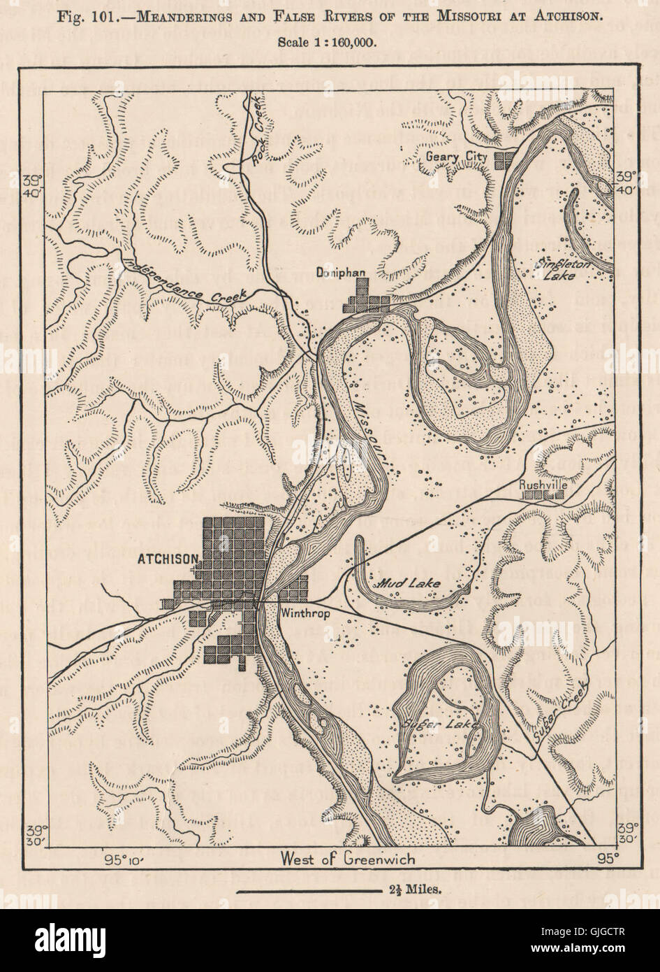 Meanderings and false rivers of the Missouri at Atchison. Kansas, 1885 ...