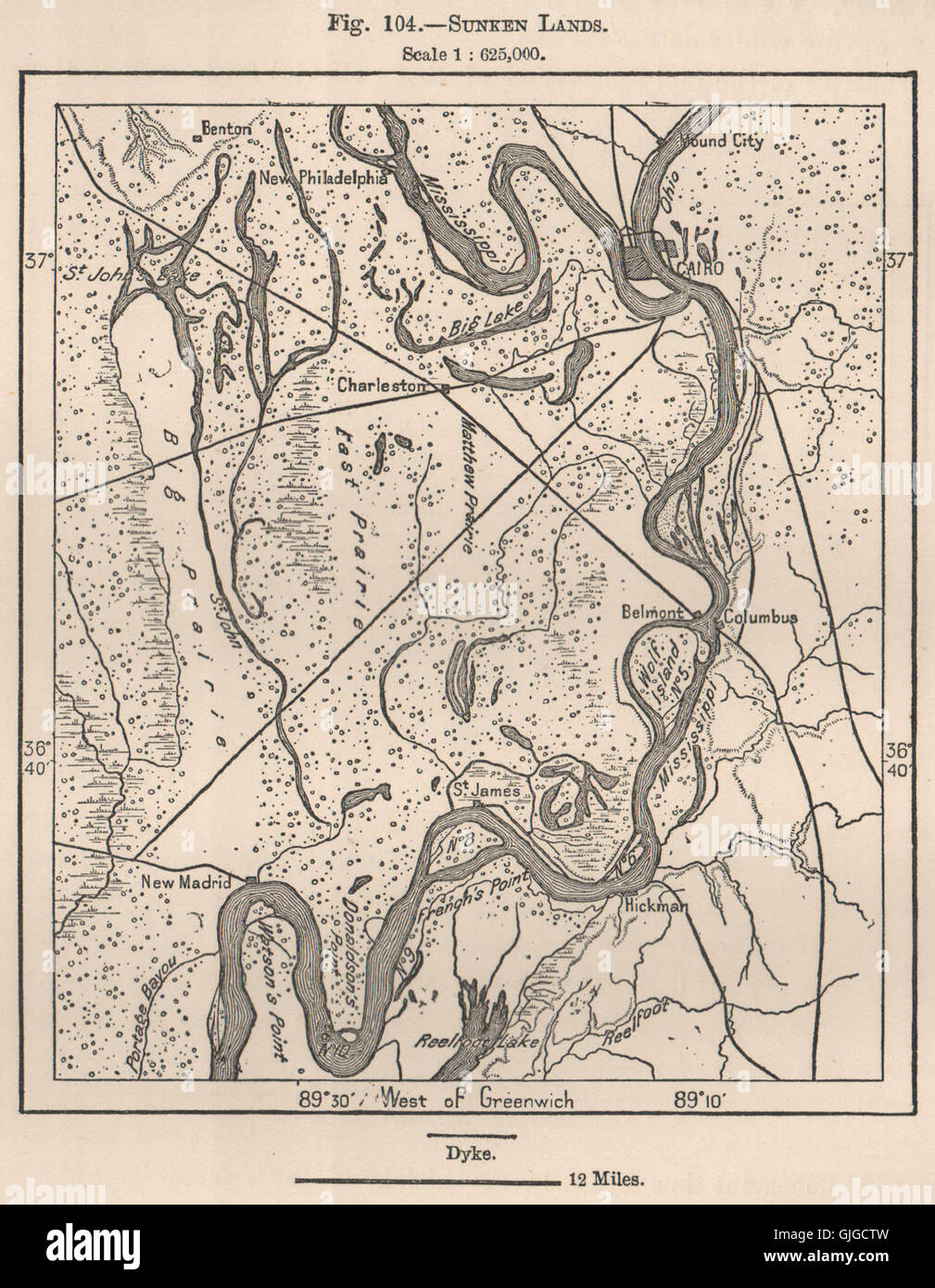 Sunken Lands. USA, 1885 antique map Stock Photo - Alamy