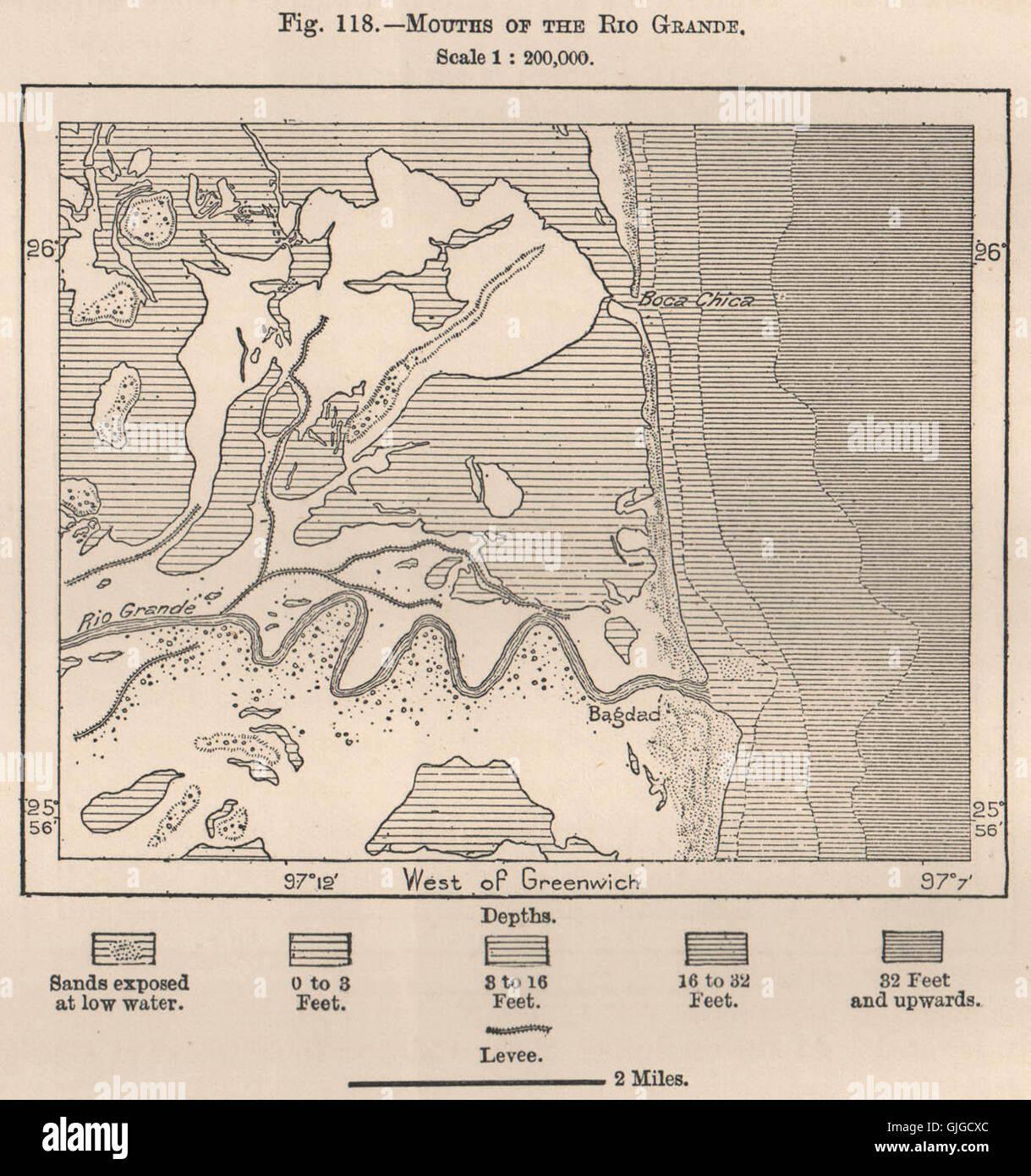 Mouths of the Rio Grande. Texas, 1885 antique map Stock Photo - Alamy