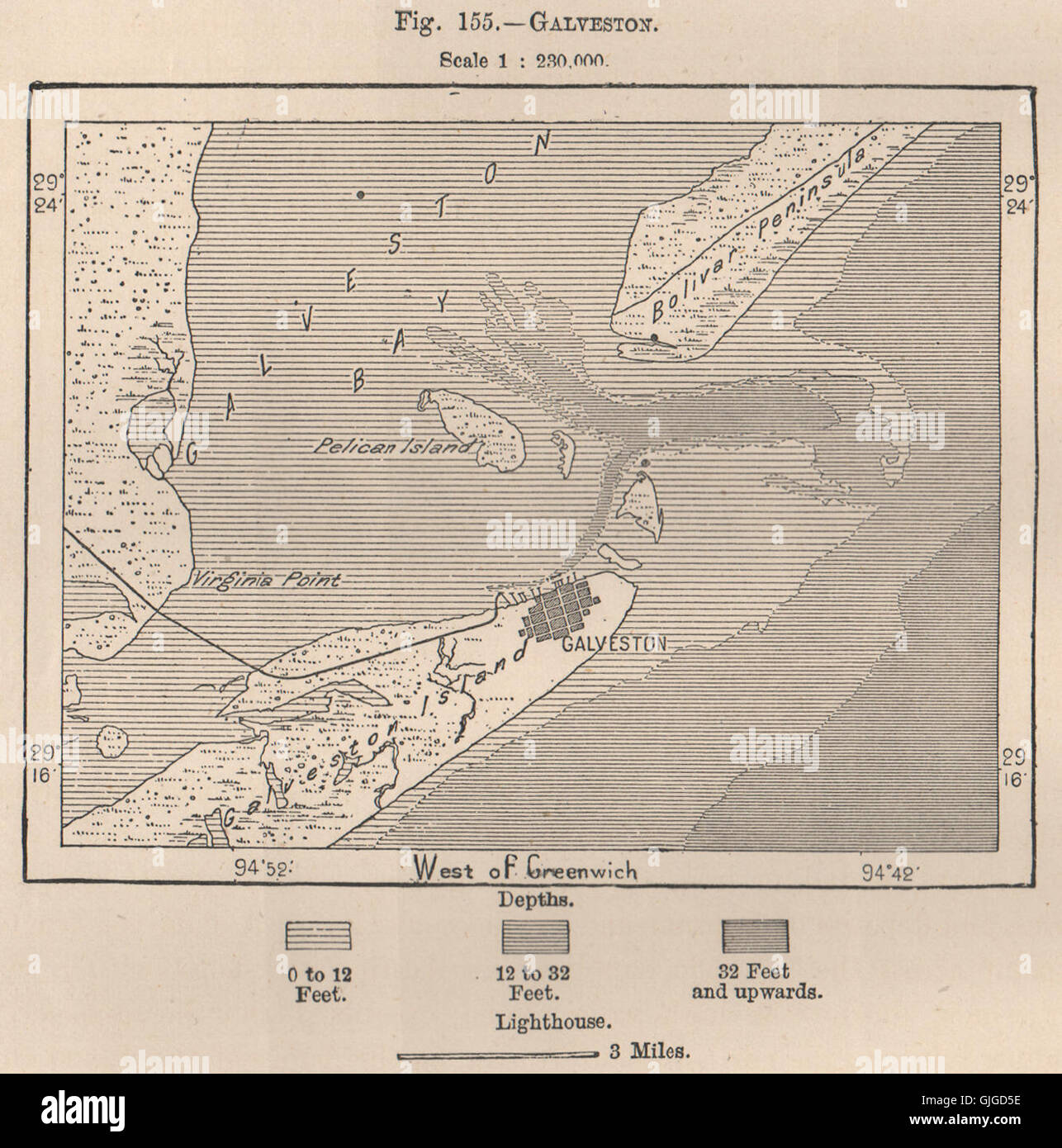 Galveston. Texas, 1885 antique map Stock Photo - Alamy