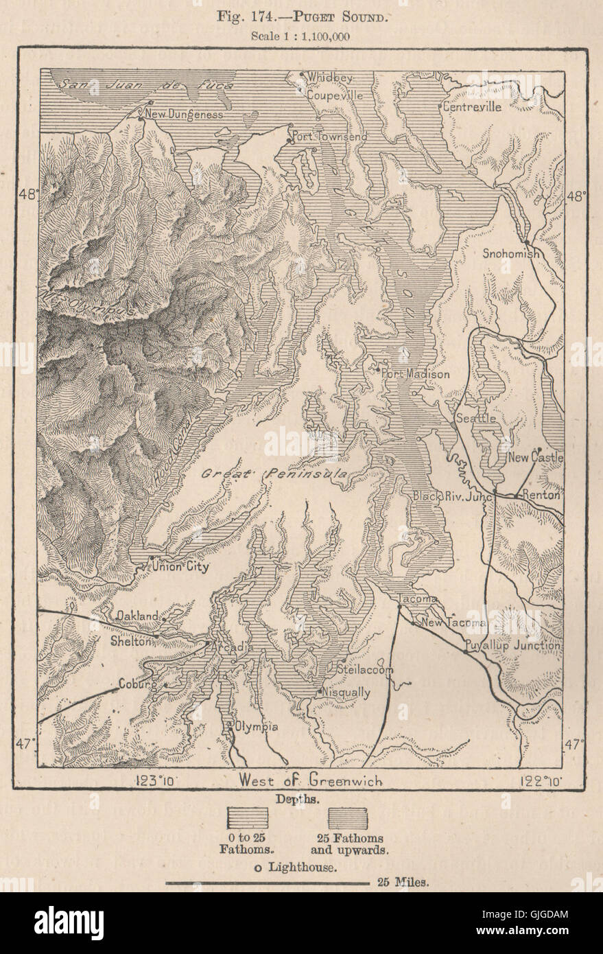 Puget Sound. Washington, 1885 antique map Stock Photo - Alamy