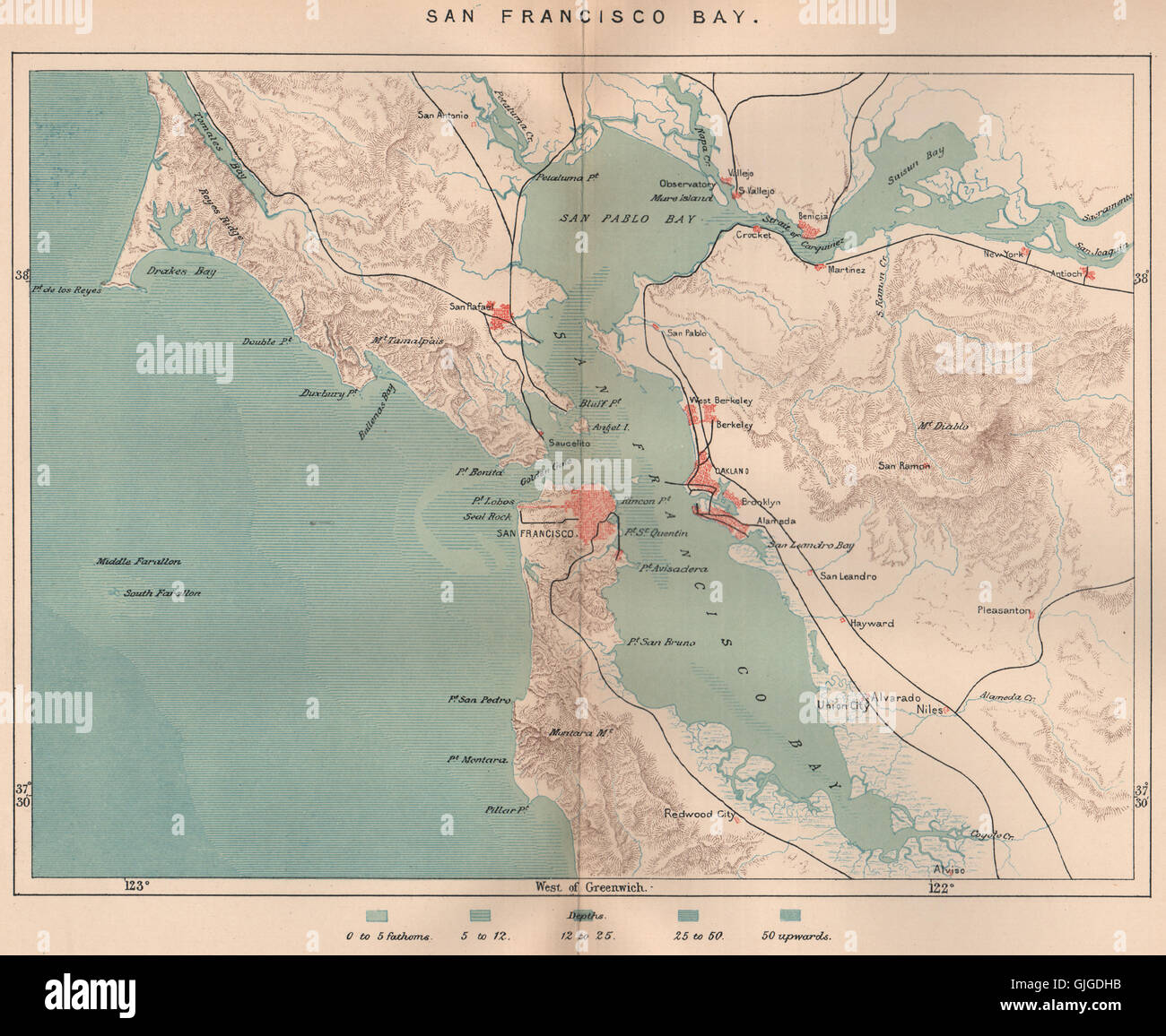 San Francisco Bay. California, 1885 antique map Stock Photo - Alamy