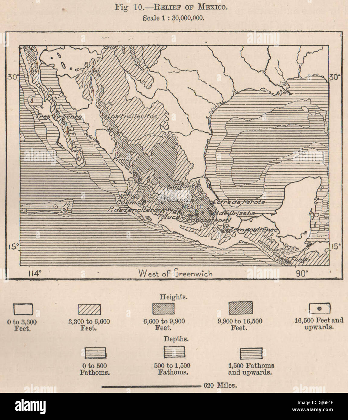 Relief of Mexico, 1885 antique map Stock Photo - Alamy