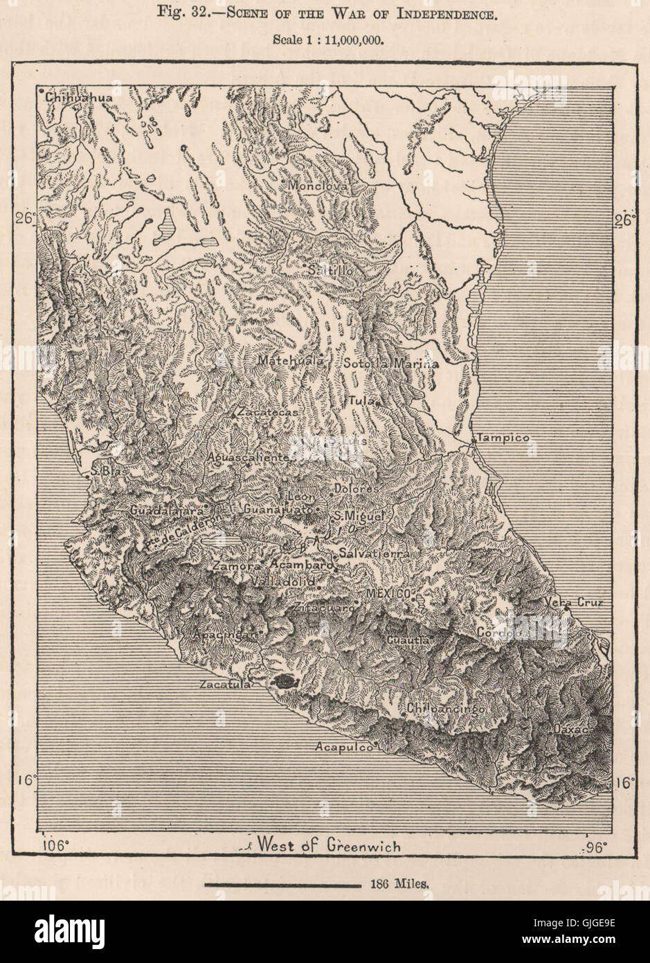 Scene of the war of independence. Mexico, 1885 antique map Stock Photo ...