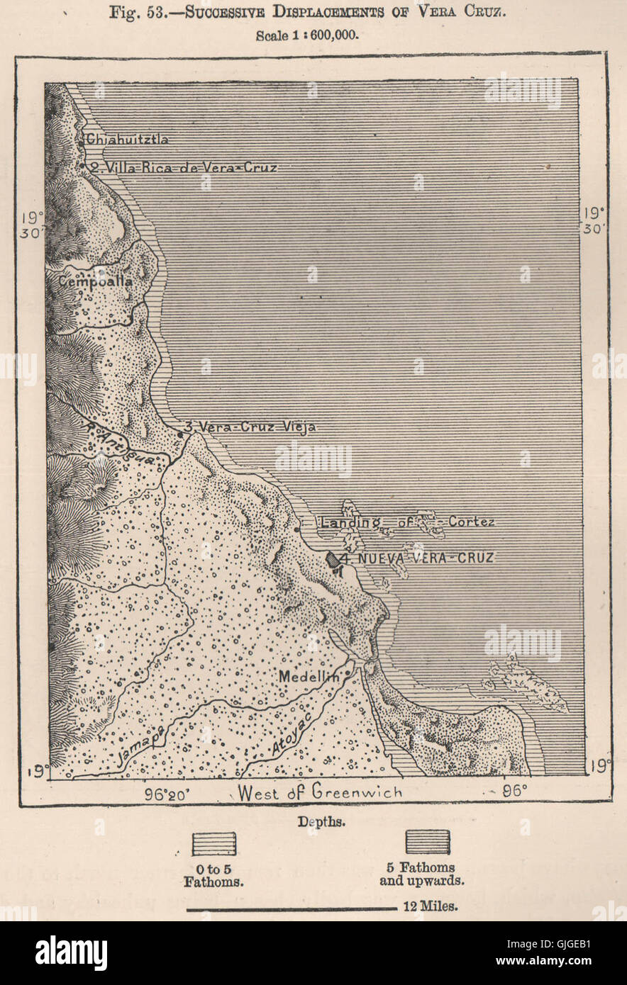 Successive relocation of Veracruz.Cortes landing.Nueva Vieja.Mexico ...
