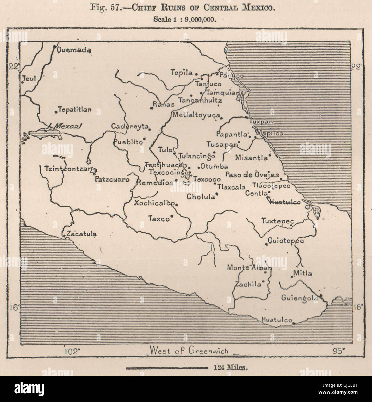 Chief Ruins of Central Mexico, 1885 antique map Stock Photo - Alamy