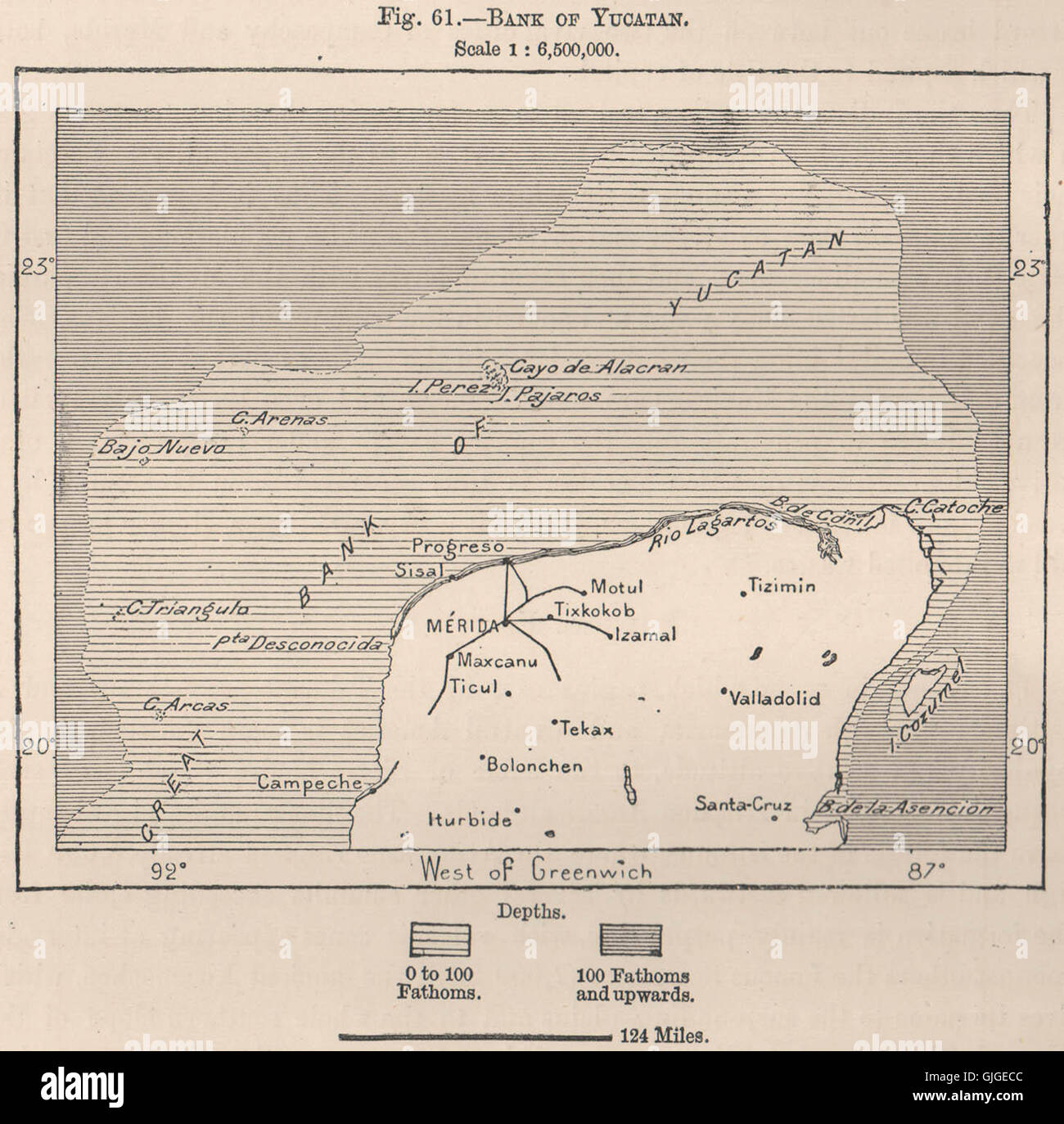 'Bank of Yucatan'. Campeche Bank. Mexico, 1885 antique map Stock Photo ...
