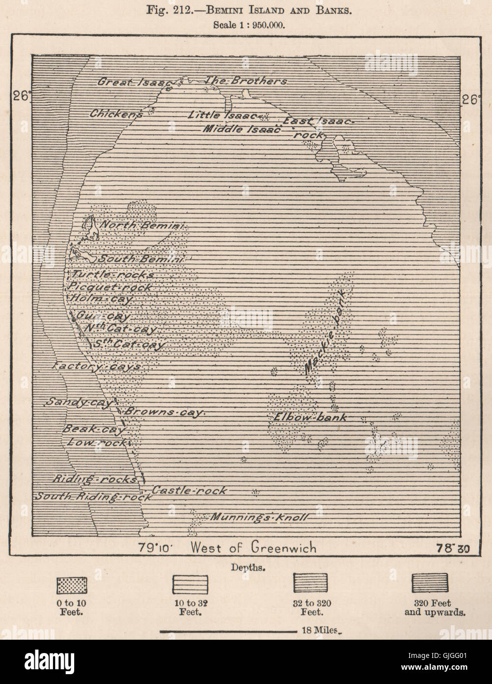 Bimini Island and Banks. Bahamas, 1885 antique map Stock Photo - Alamy
