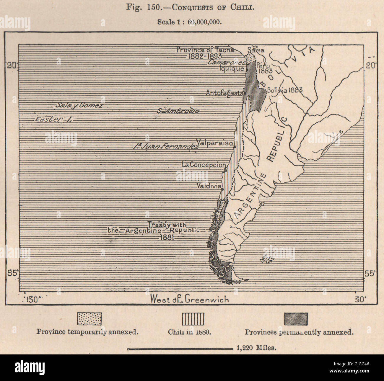 Conquests of Chile.1881 1882 1883.War of the Pacific.Argentina treaty ...
