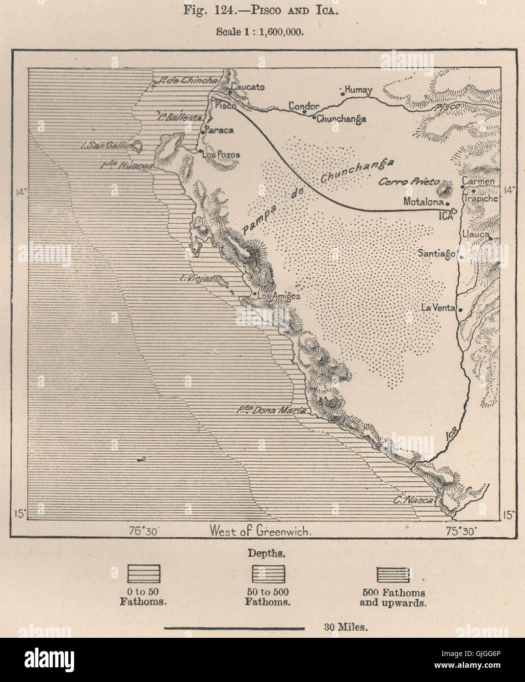 Pisco and Ica. Peru, 1885 antique map Stock Photo - Alamy