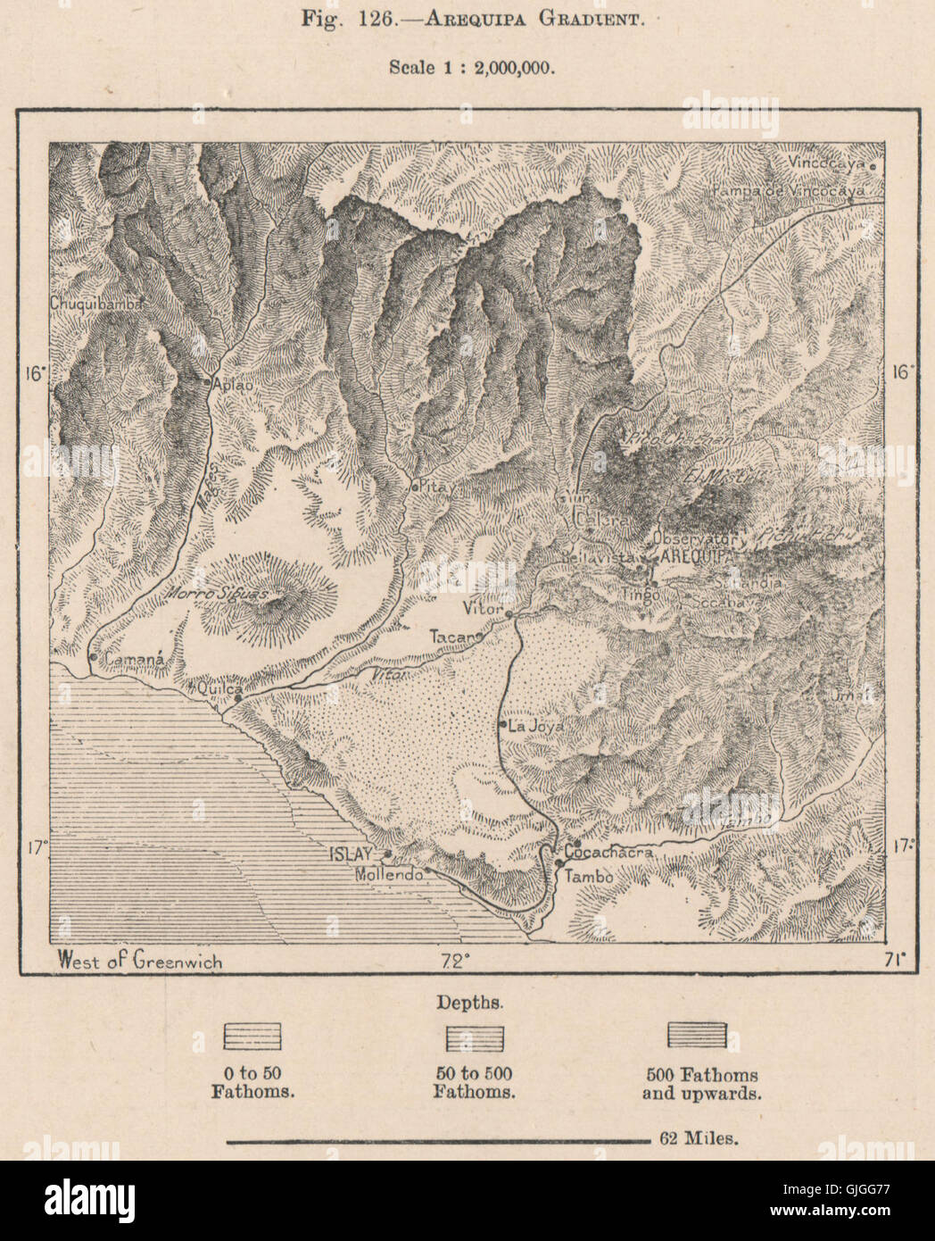 Arequipa Gradient. Islay. Peru, 1885 antique map Stock Photo - Alamy