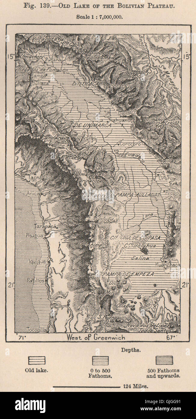Ancient Lake of the Bolivian Plateau, 1885 antique map Stock Photo - Alamy