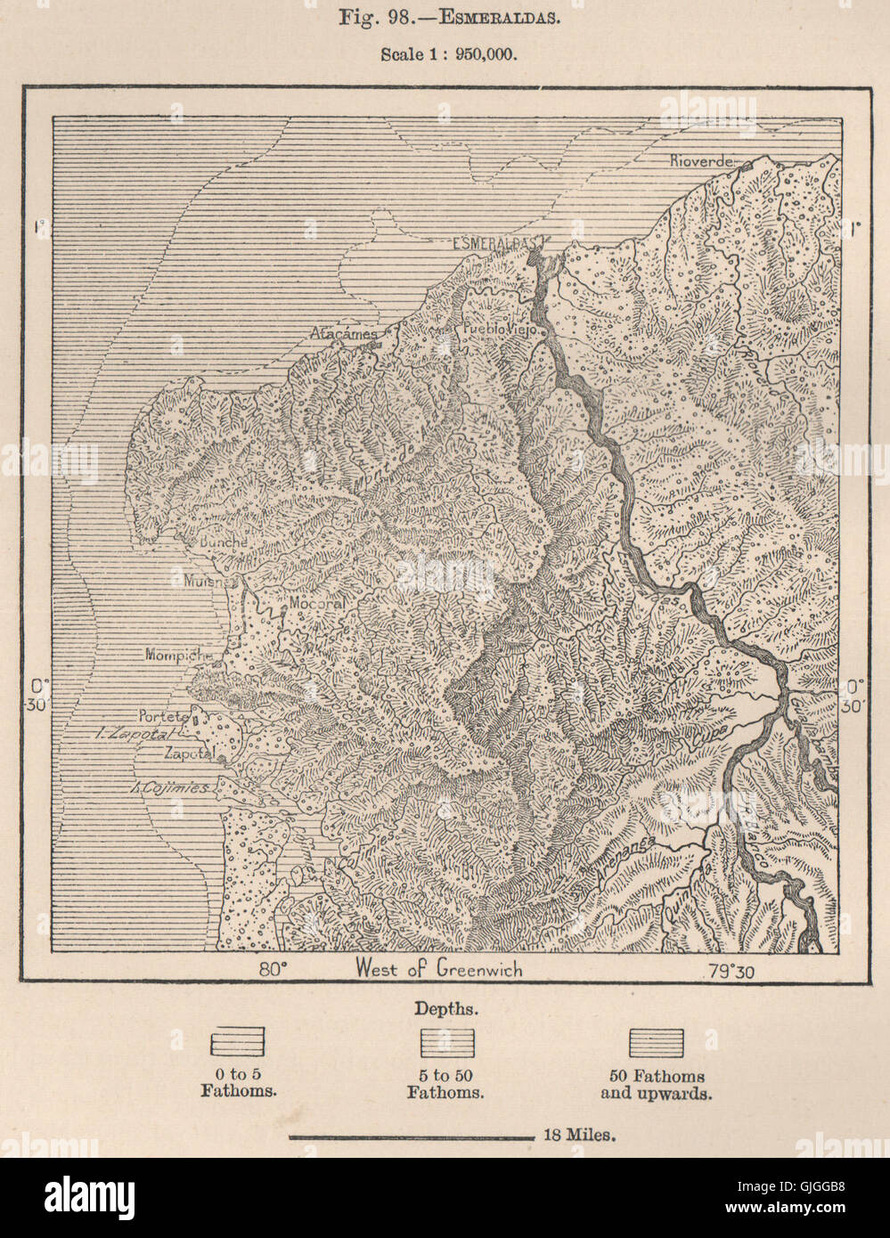 Esmeraldas. Ecuador, 1885 antique map Stock Photo - Alamy