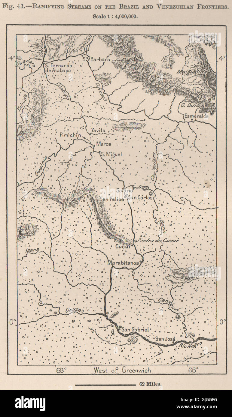 Ramifying streams on the Brazil and Venezuelan frontiers, 1885 antique ...