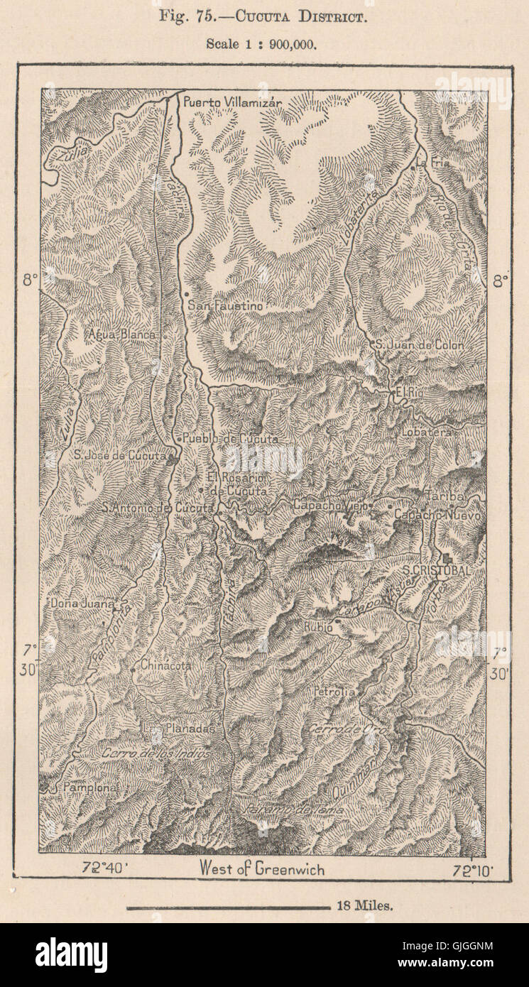 Cucuta district. Colombia, 1885 antique map Stock Photo - Alamy