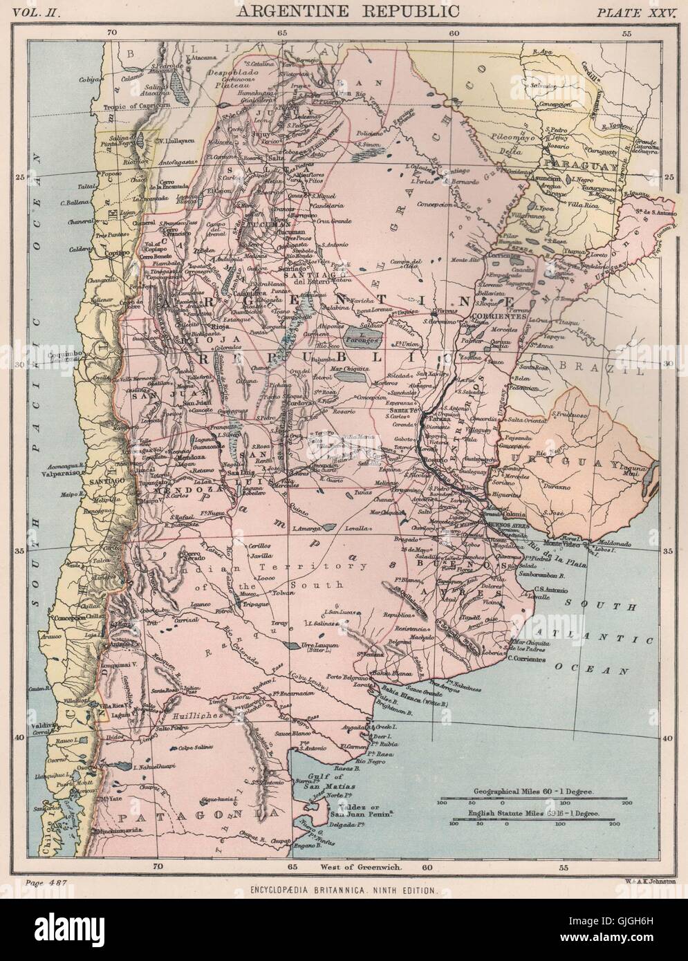 Argentine Republic. Argentina. BRITANNICA, 1898 antique map Stock Photo ...