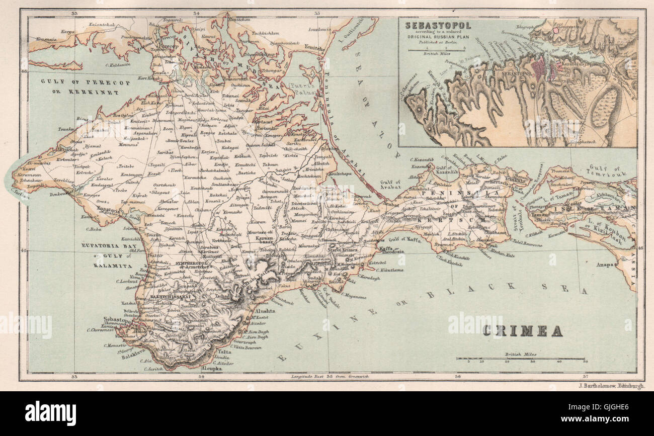 Crimea. Inset Sevastopol Sebastopol. Ukraine/Russia. BARTHOLOMEW, 1886 ...