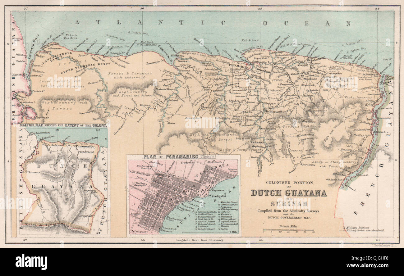 Coast of Dutch Guyana or SURINAME. Paramaribo plan. BARTHOLOMEW, 1886 ...