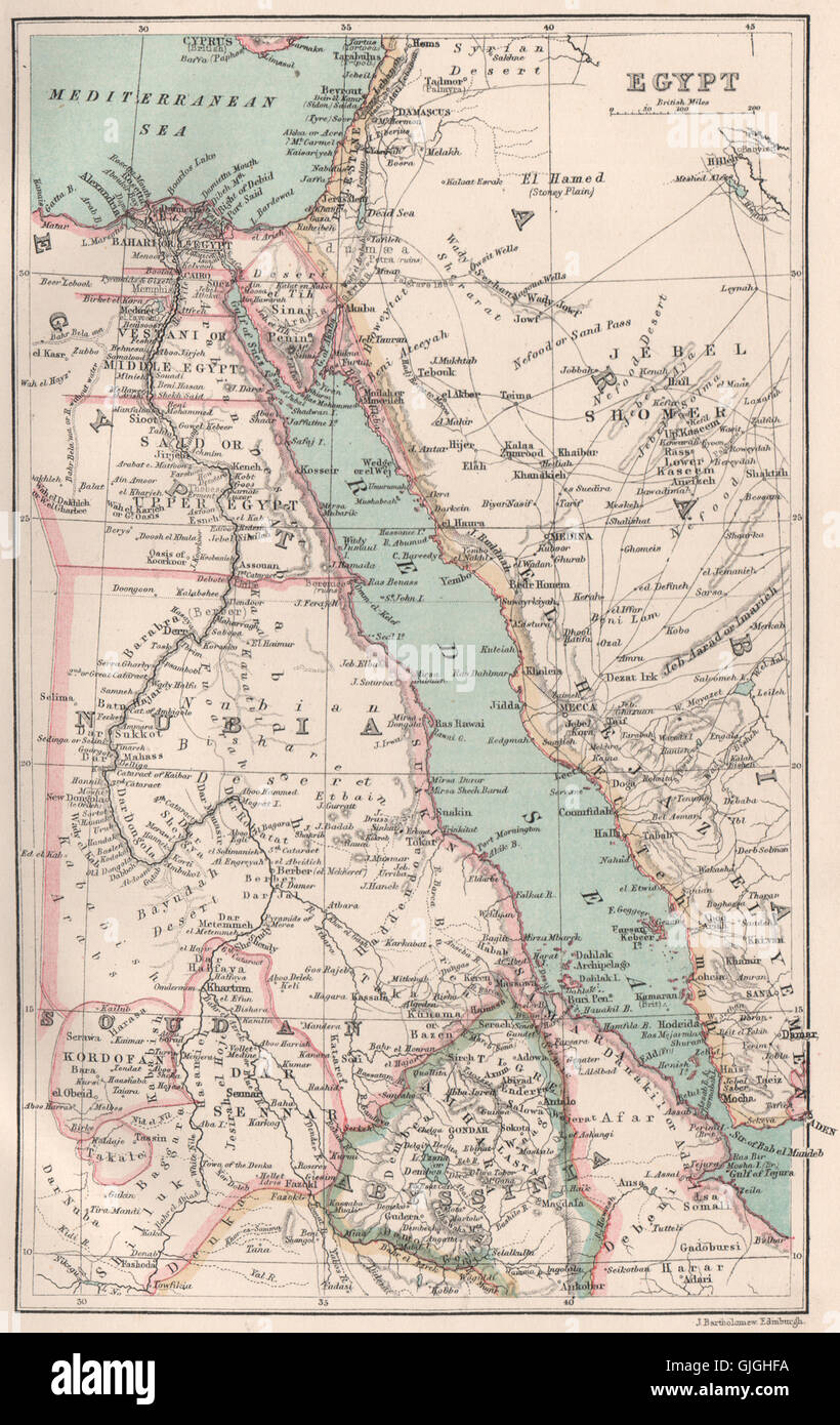 Egypt, the Red Sea & Nubia. BARTHOLOMEW, 1886 antique map Stock Photo ...