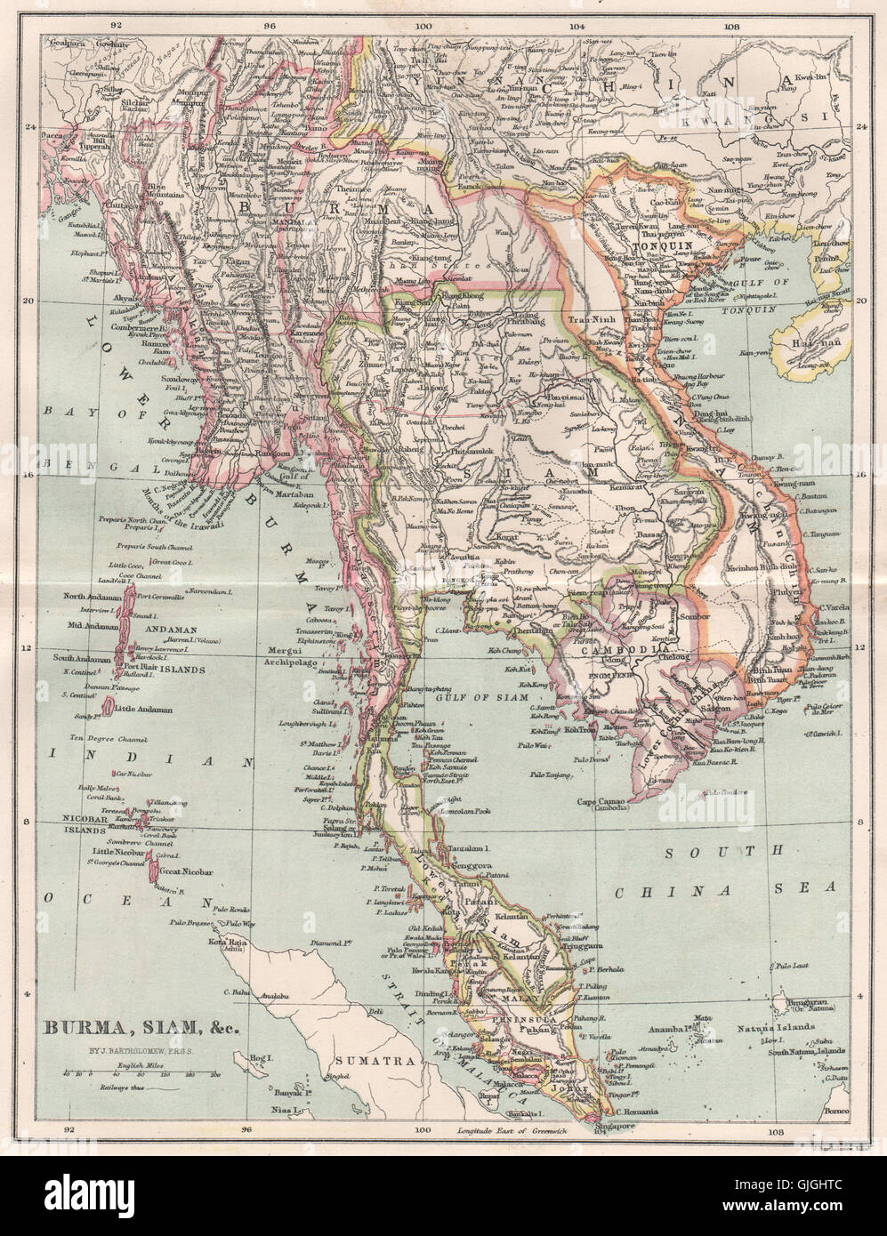 INDOCHINA. Burma Siam Anam Cambodia. BARTHOLOMEW, 1886 antique map ...