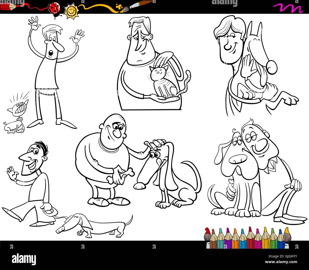 people with pets coloring page Stock Vector Image & Art - Alamy