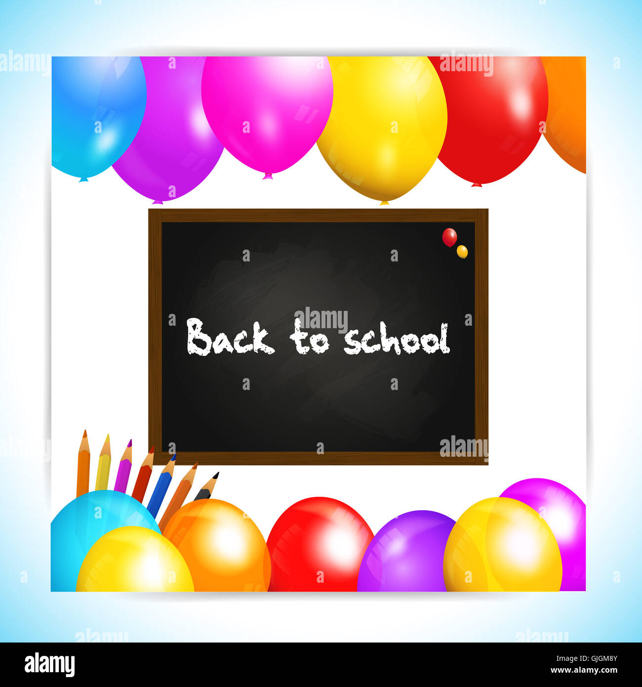 Back to School Panel with Blackboard Balloons and Pencils Stock Photo ...