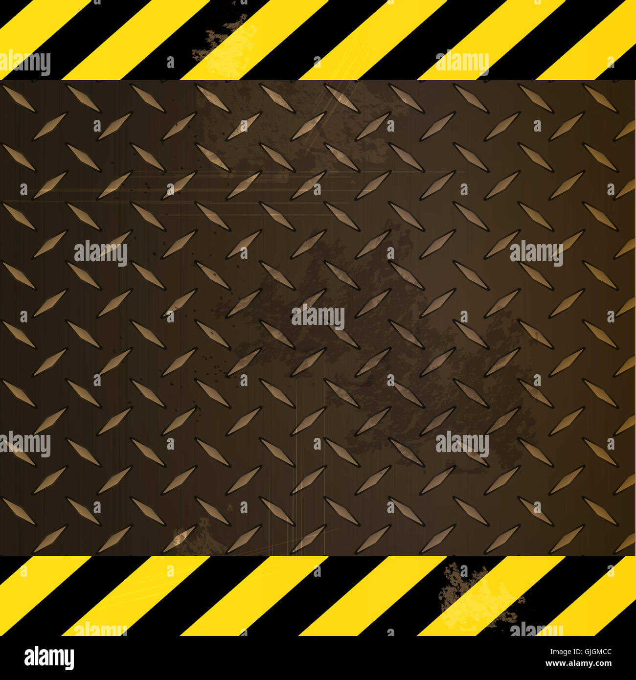Metallic Diamond Rusty Plate with Yellow and Black Striped Edges Stock ...