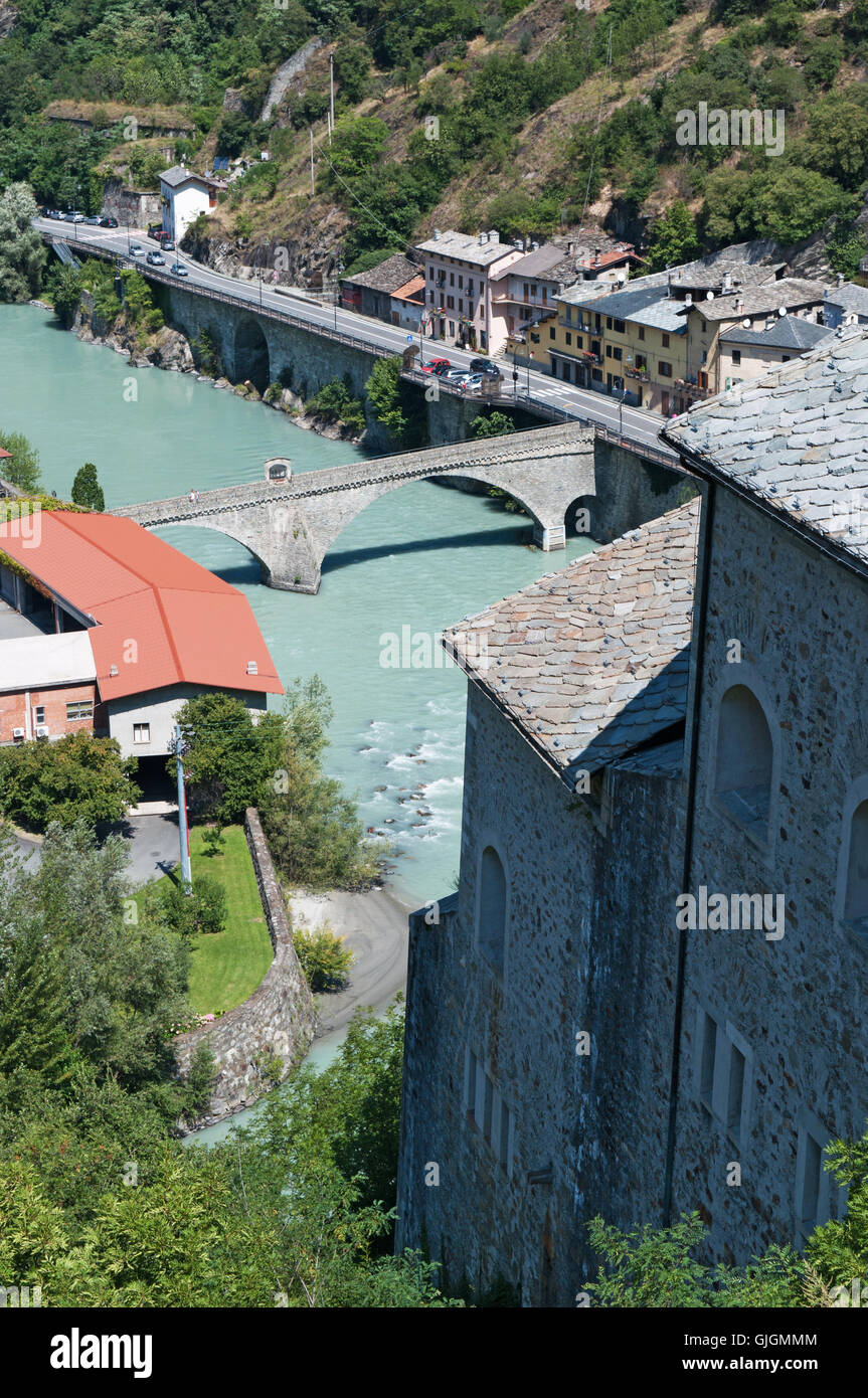 Bard, Aosta Valley, Italy: panoramic view of the Dora Baltea river from ...