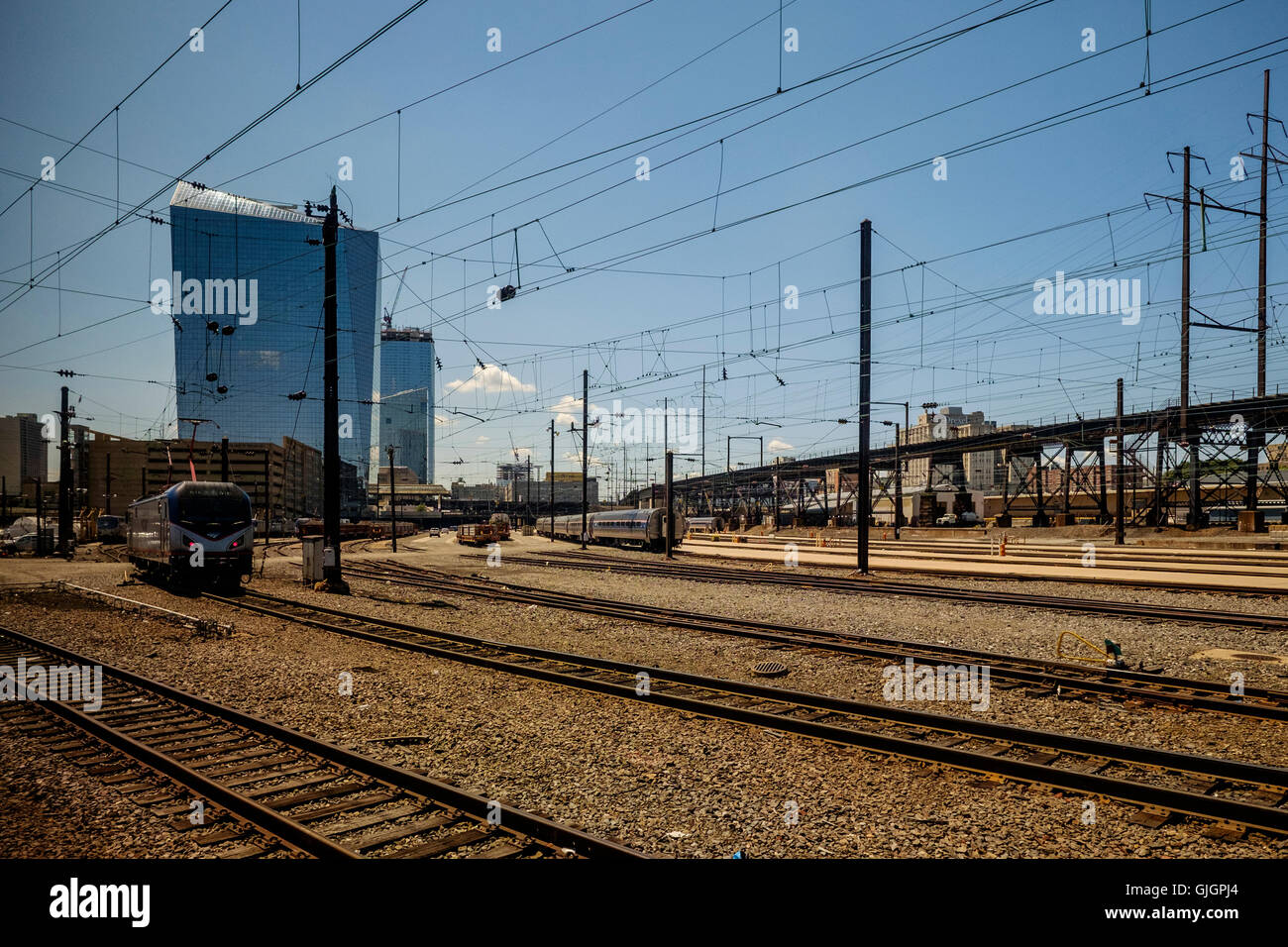 Amtrak trains in the yard outside 30th Street Station, Philadelphia ...