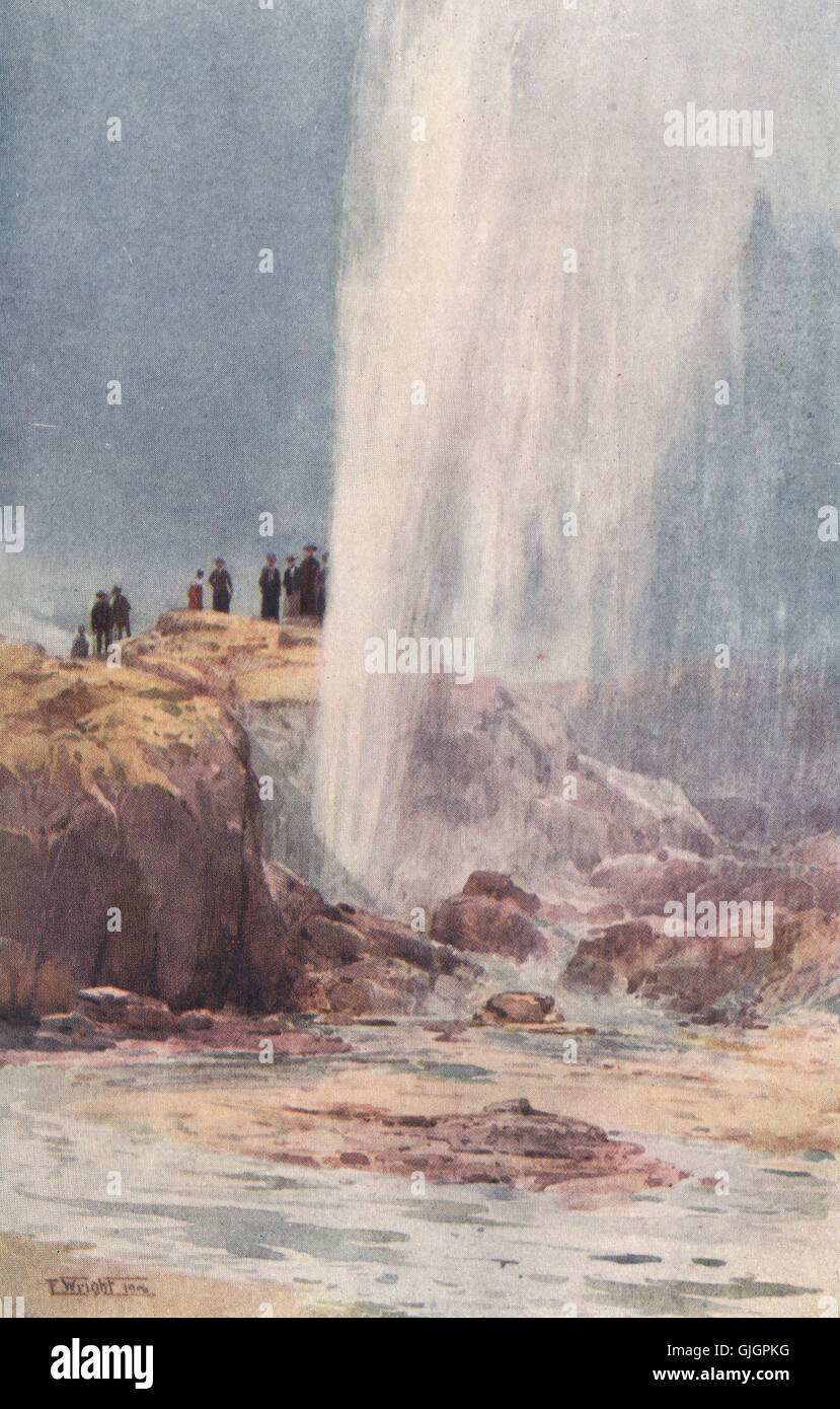 WHAKAREWAREWA. 'Wairoa Geyser' by Frank Wright. New Zealand, old print ...