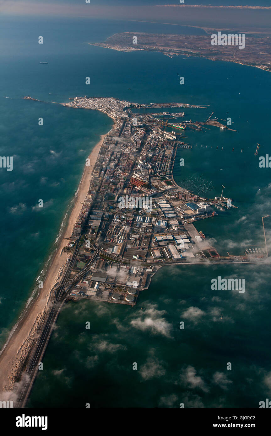 Aerial view, Cadiz bay, Cadiz, Region of Andalusia, Spain, Europe Stock ...