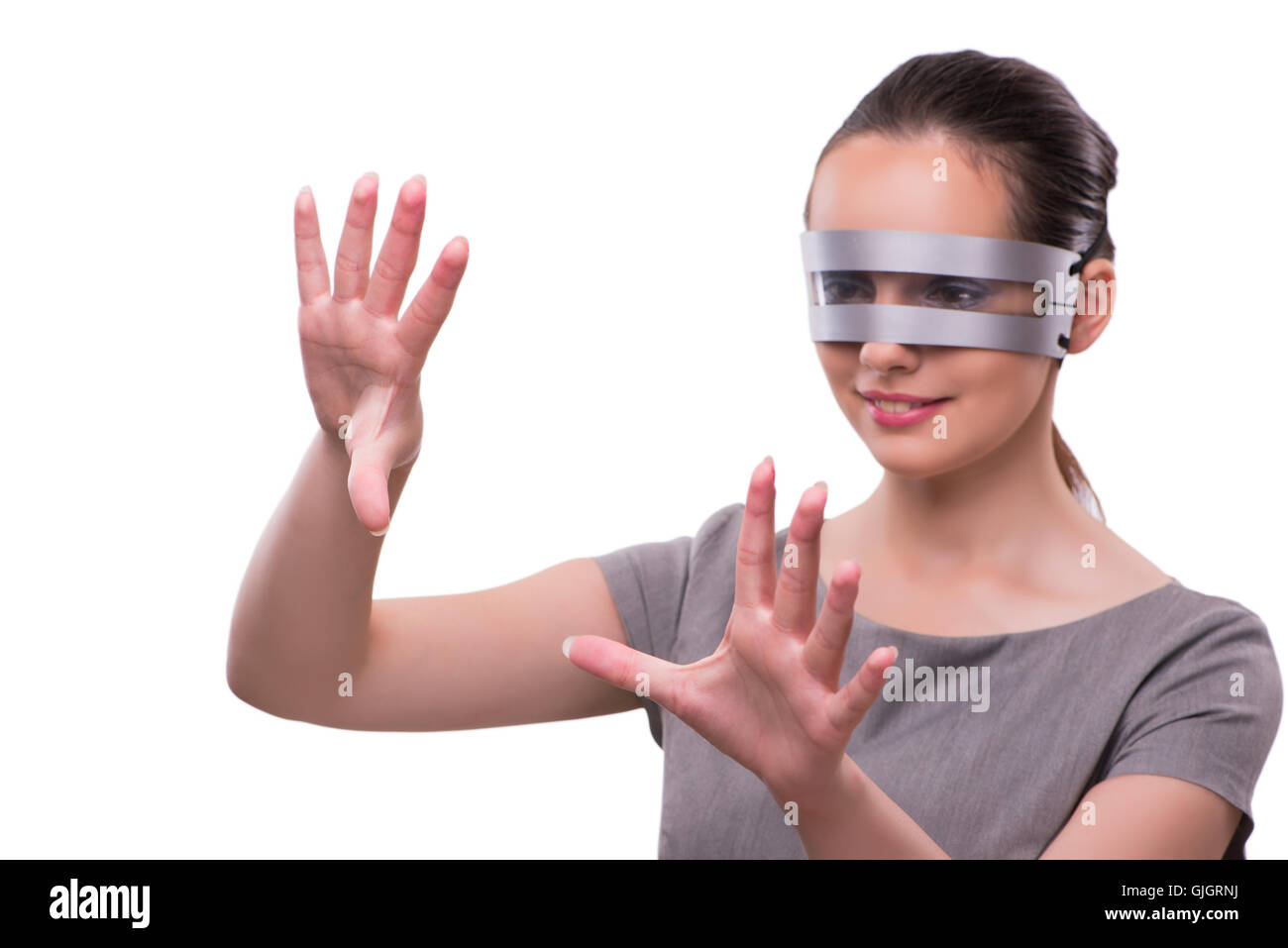 Futuristic concept with techno cyber woman isolated on white Stock ...