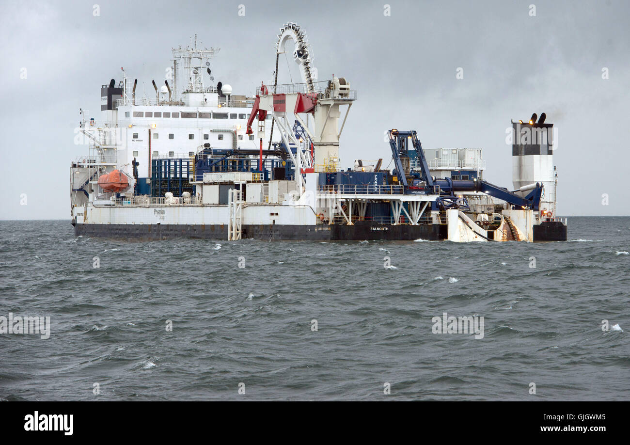 The special ship 'Cable Enterprise' laying a 25 kilometer long cable ...