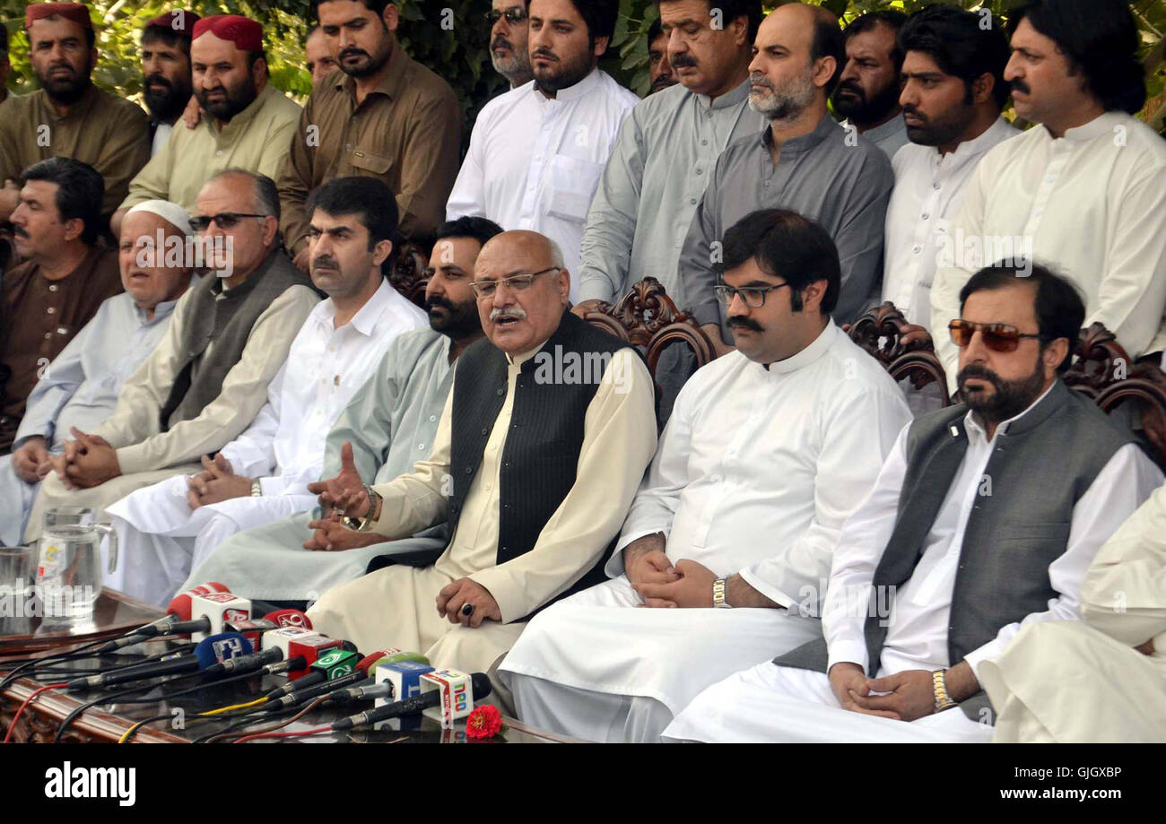Leader of Awami National Party, Iftikhar Hussain talking to media ...